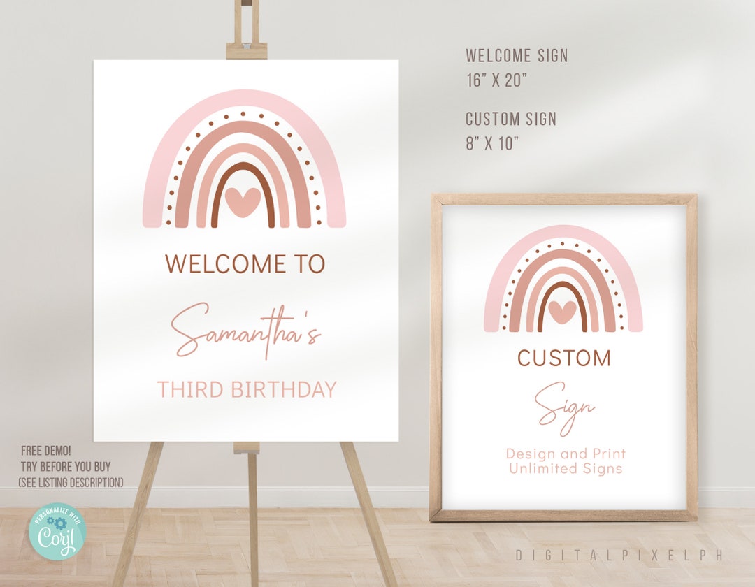 Editable Boho Rainbow Birthday Welcome Sign Template, Boho Rainbow ...