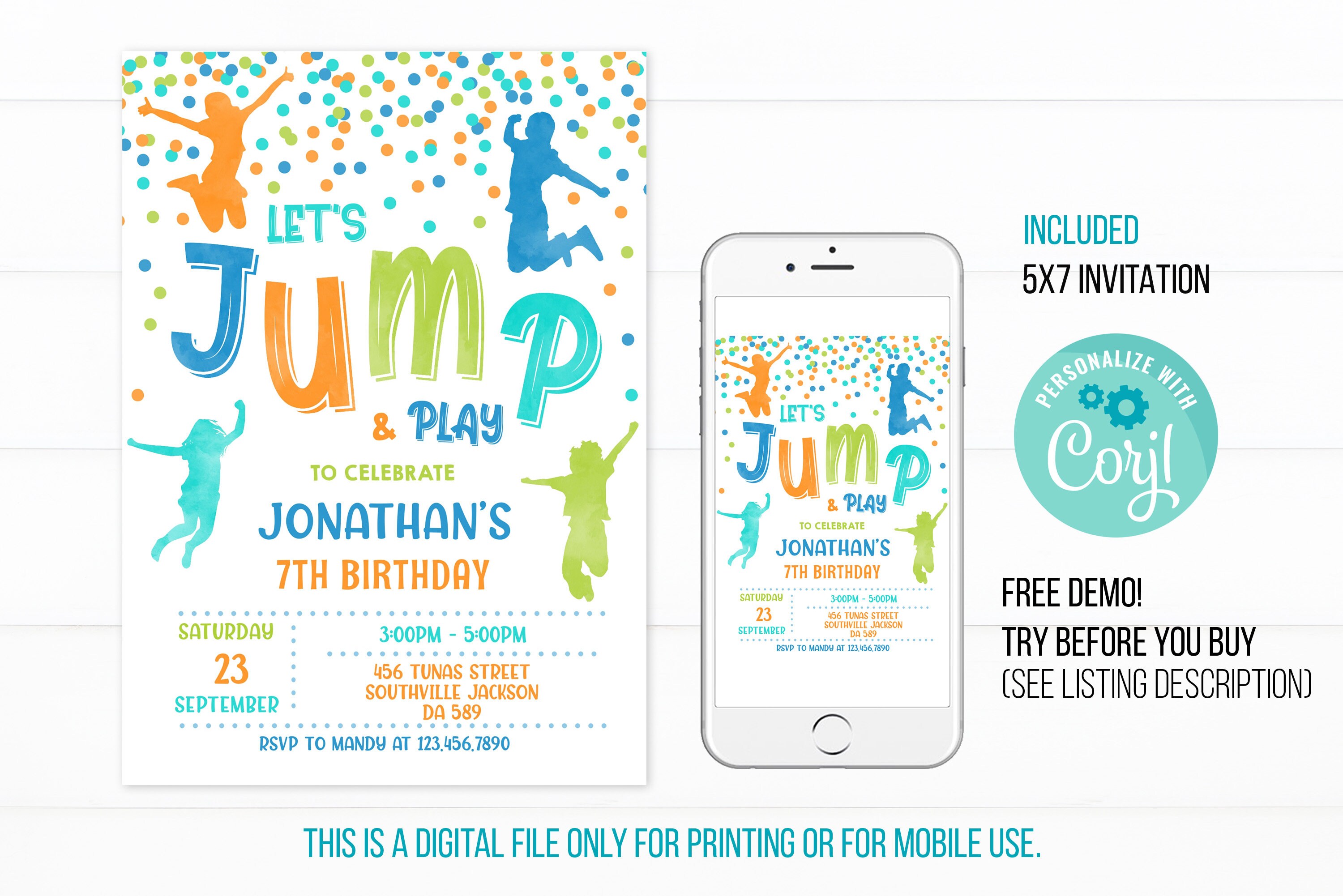 Jump Birthday Party Invitation Template Jump Birthday Party - Etsy