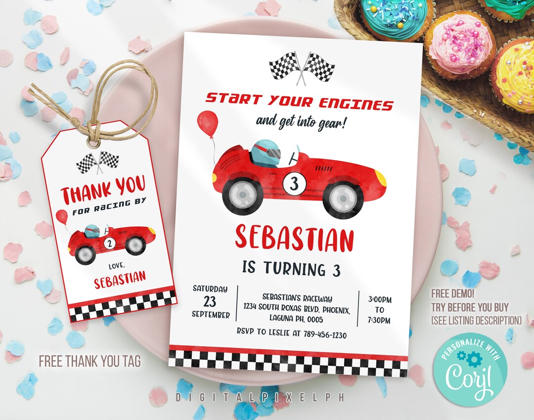 Editable Racing Car Birthday Invitation Template, Race Car Birthday ...