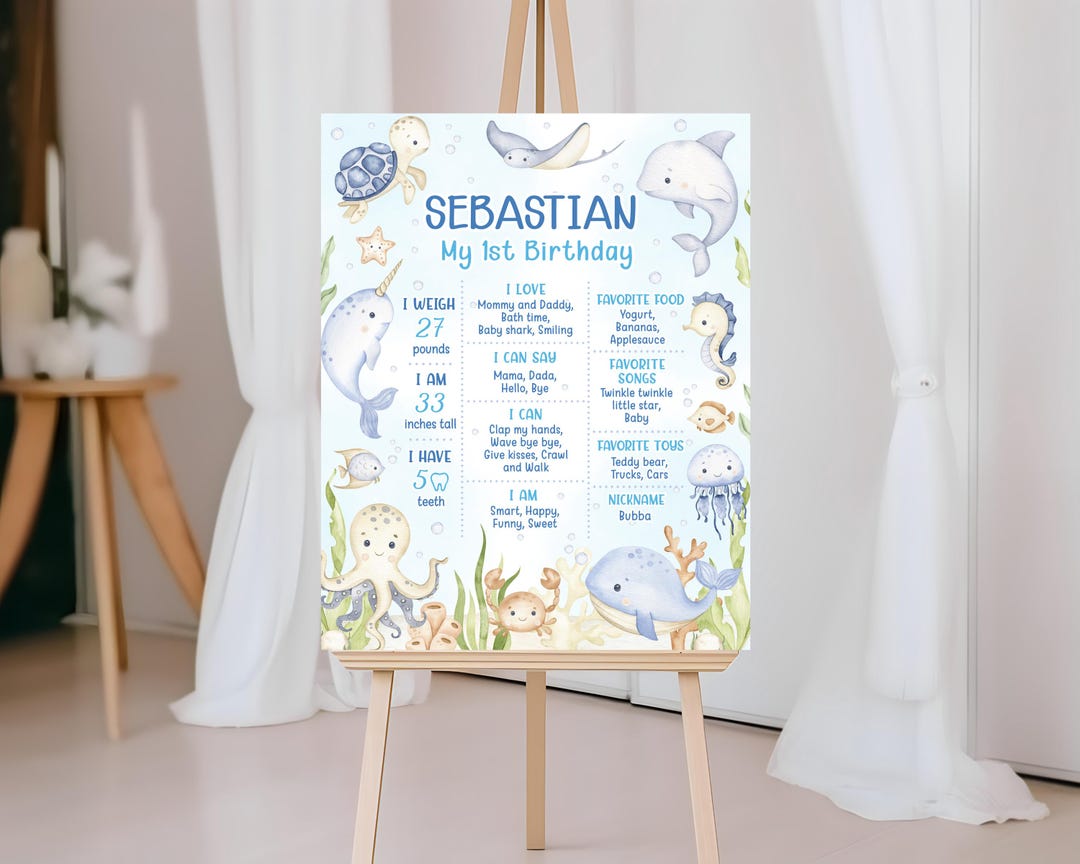 Under the Sea Birthday Milestone Poster, Editable Template (digital ...