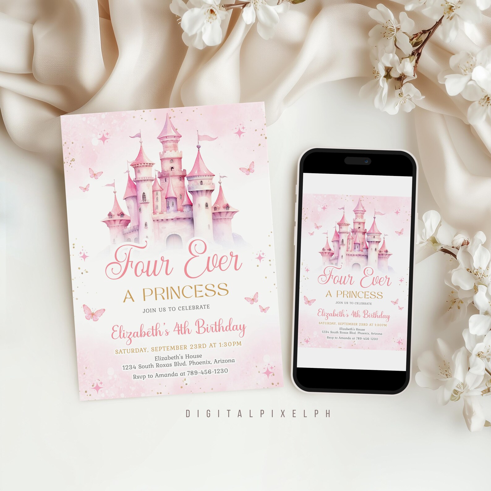 Princess Castle Birthday Invitation, Editable Template (digital ...