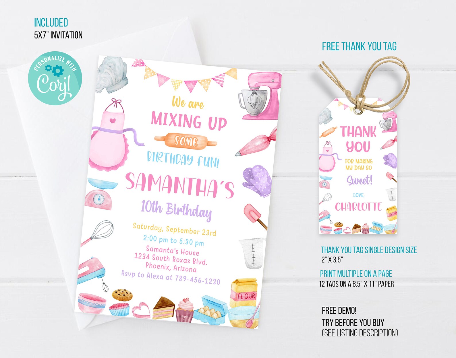 Editable Baking Birthday Party Invitation, Baking Party Invite, Cooking ...