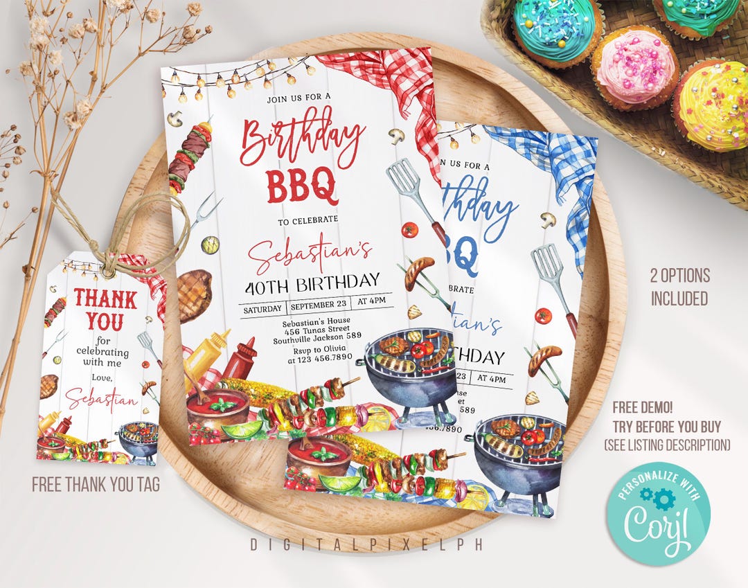 Editable BBQ Birthday Invitation Template, Barbeque Birthday Invitation ...