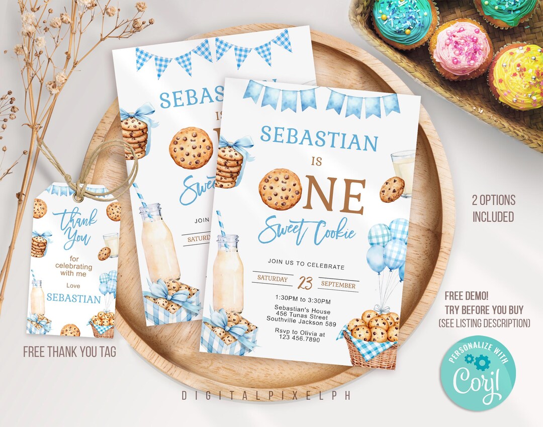 Editable Milk and Cookies Birthday Invitation, Sweet Cookie Birthday ...