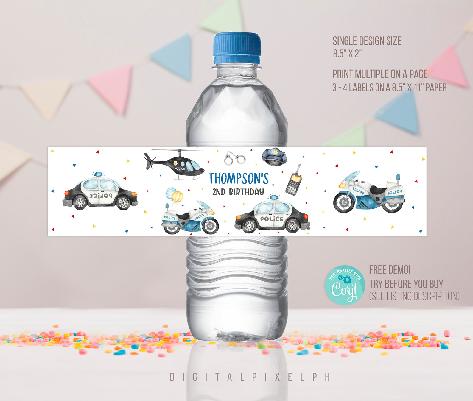 Editable Police Water Bottle Label, Police Label, Police Officer Water ...