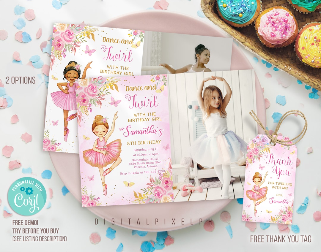 Editable Ballerina Birthday Invitation Template, Ballet Birthday ...