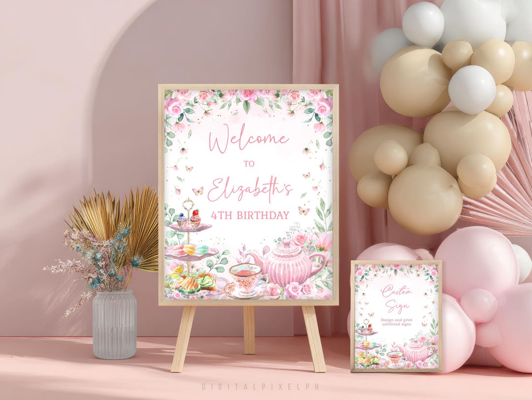 Floral Tea Party Welcome Sign Template, Tea Party Custom Sign (digital ...