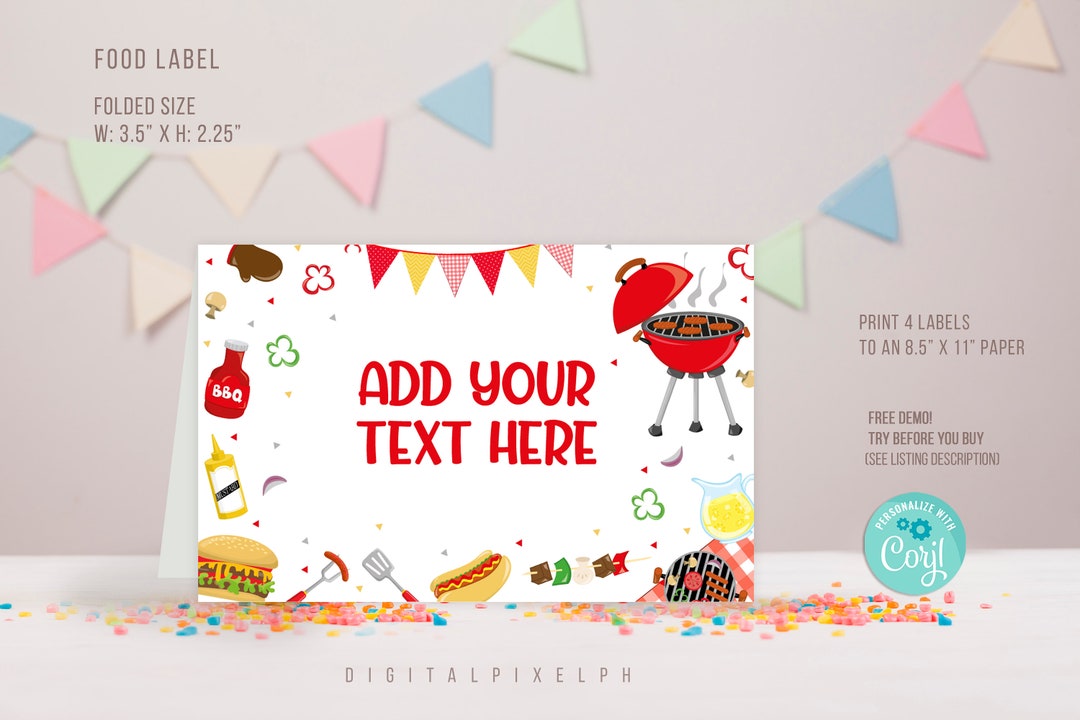 Editable BBQ Food Label, BBQ Food Tent Cards, Barbeque Food Tent Label ...