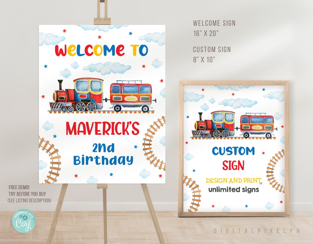 Editable Train Birthday Welcome Sign Template, Train Birthday Custom ...
