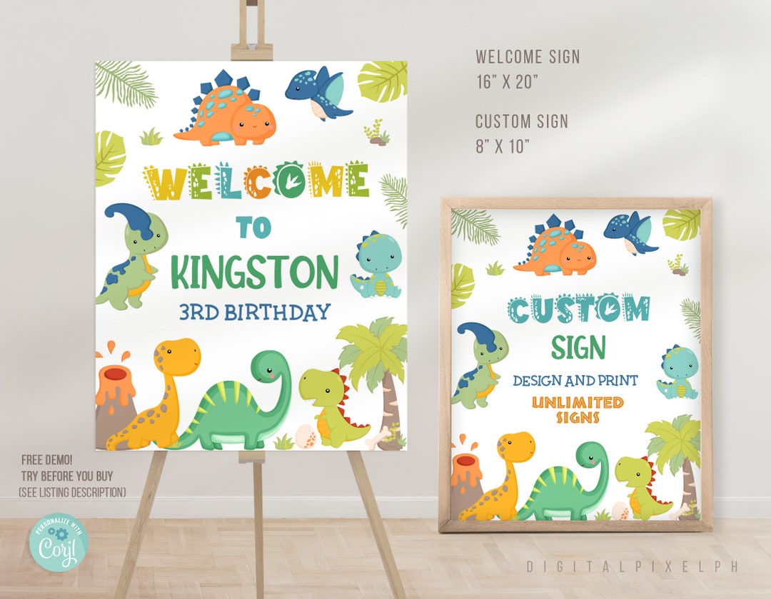 Editable Dinosaur Birthday Welcome Sign Template, Dinosaur Birthday ...