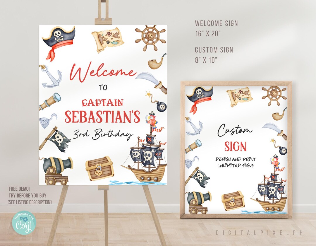 Editable Pirate Birthday Party Welcome Sign Template, Pirate Birthday ...