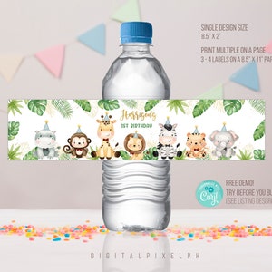 Editable Safari Water Bottle Label, Safari Label, Safari Animals Water ...