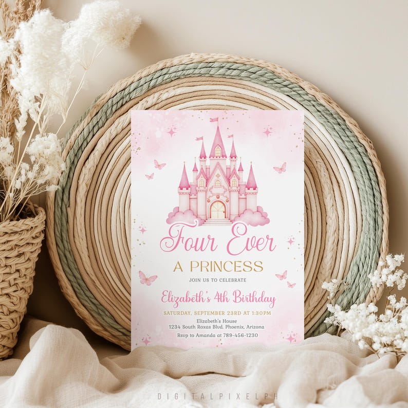 Princess Birthday Invitation, Castle Birthday Invitation Template ...