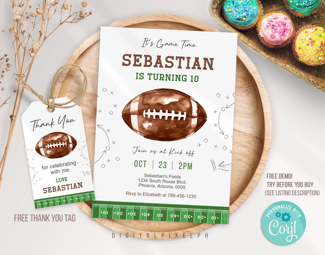 Editable Football Birthday Invitation Template, Football Birthday ...