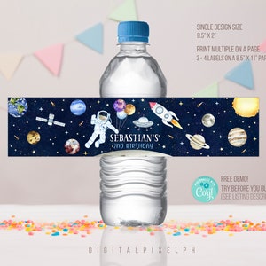 Editable Outer Space Water Bottle Label, Rocket Fuel Label, Space Water ...