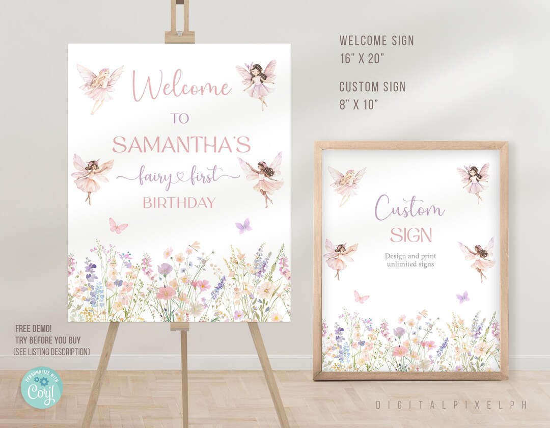 Editable Fairy Birthday Welcome Sign Template, Fairy Birthday Custom ...
