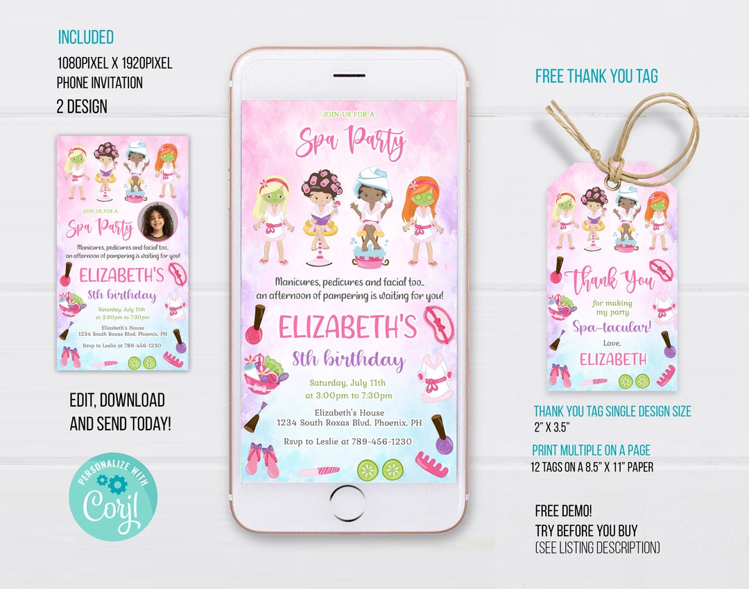 Spa Party Electronic Invitation Template, Spa Party Birthday Phone ...