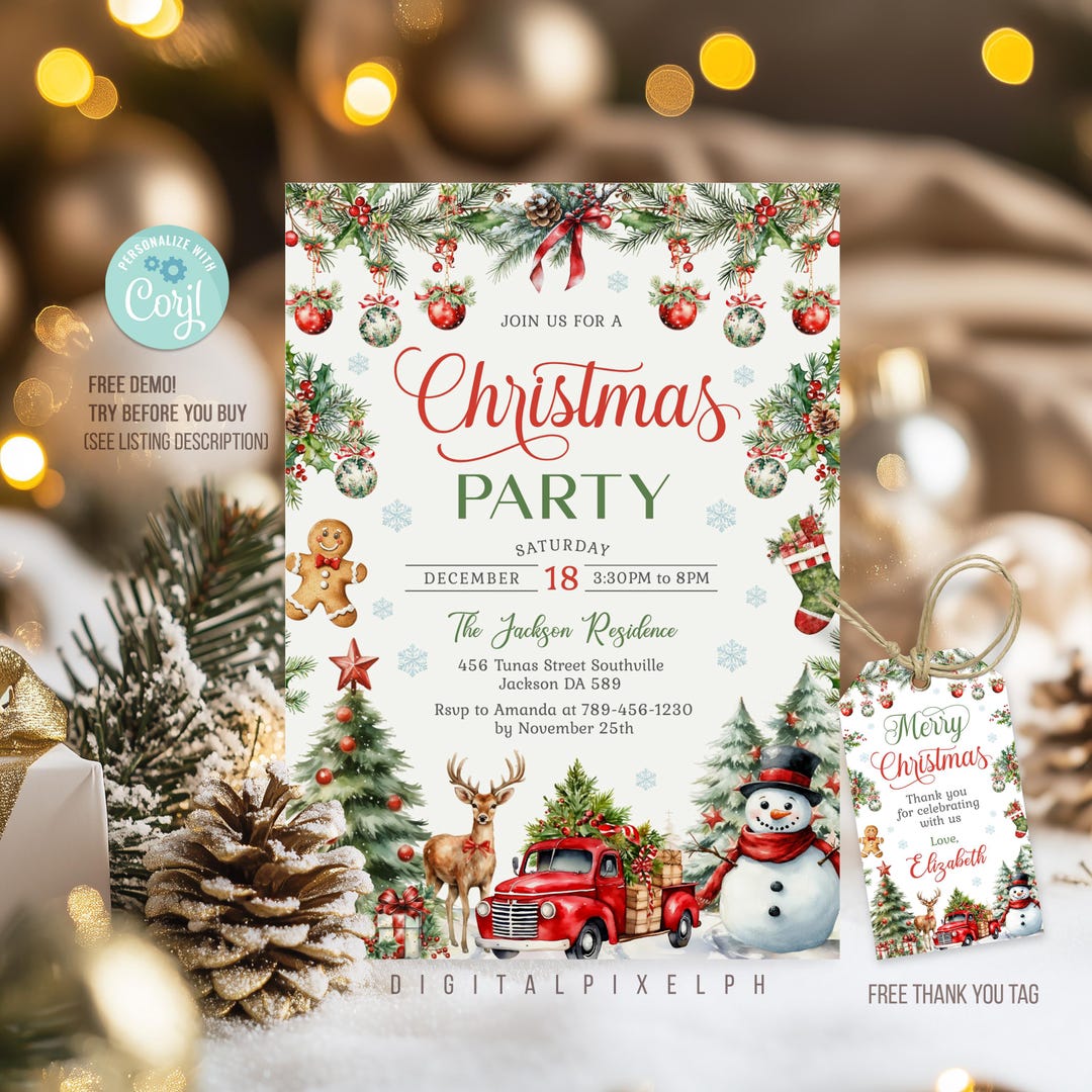 Rustic Christmas Party Invitation Template (digital Download) - Etsy