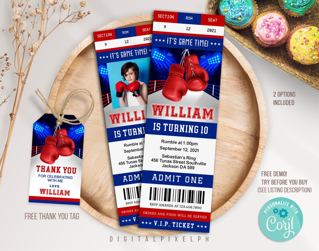 Editable Boxing Ticket Birthday Invitation Template, Boxing Birthday Invitation, Boxing Ticket ...