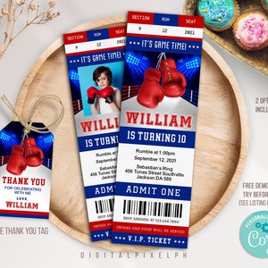 Editable Boxing Ticket Birthday Invitation Template, Boxing Birthday ...