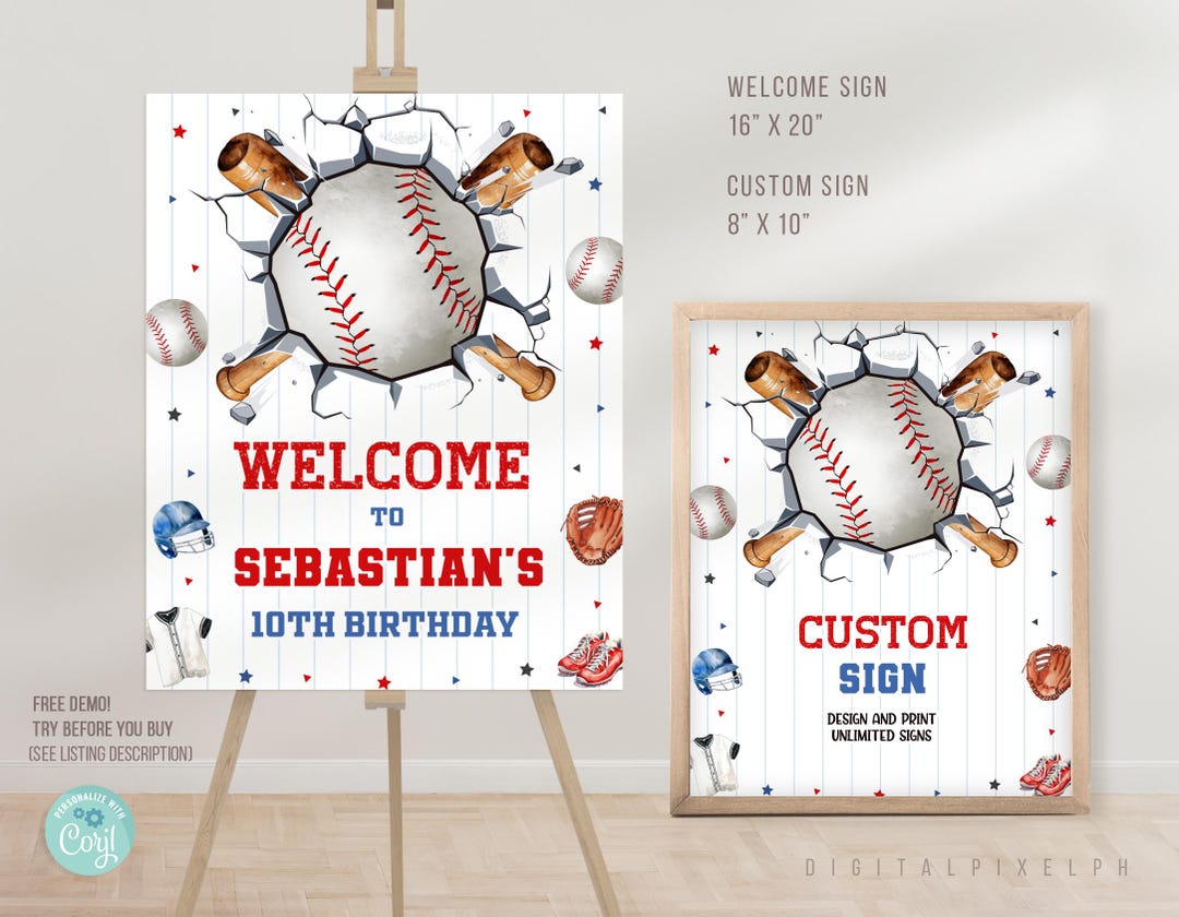 Editable Baseball Birthday Welcome Sign Template (digital Download) - Etsy