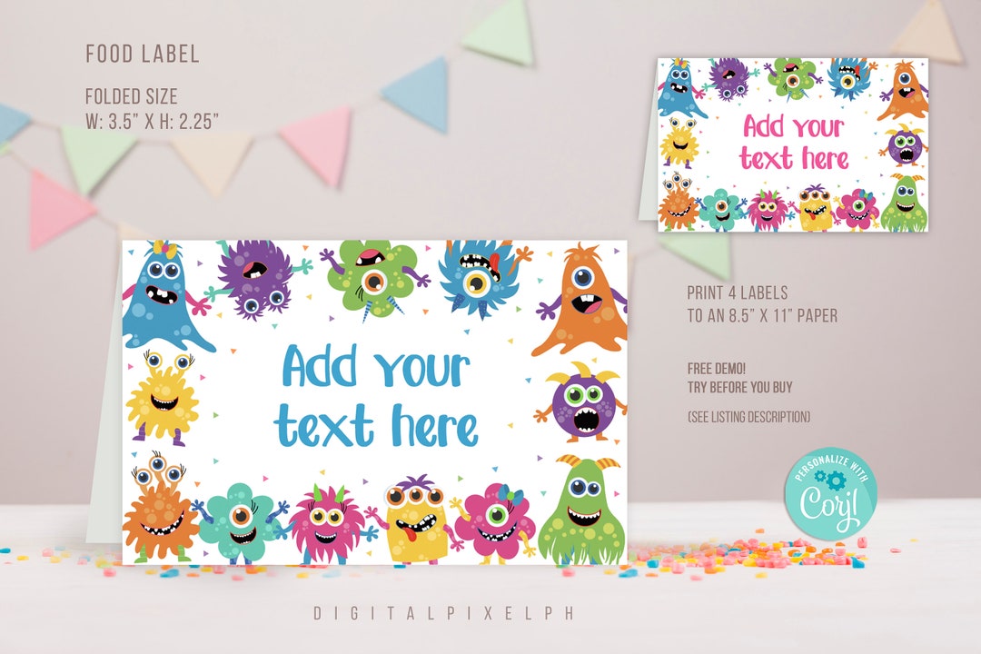 Editable Monster Food Label, Monster Food Tent Cards, Monster Food Tent ...
