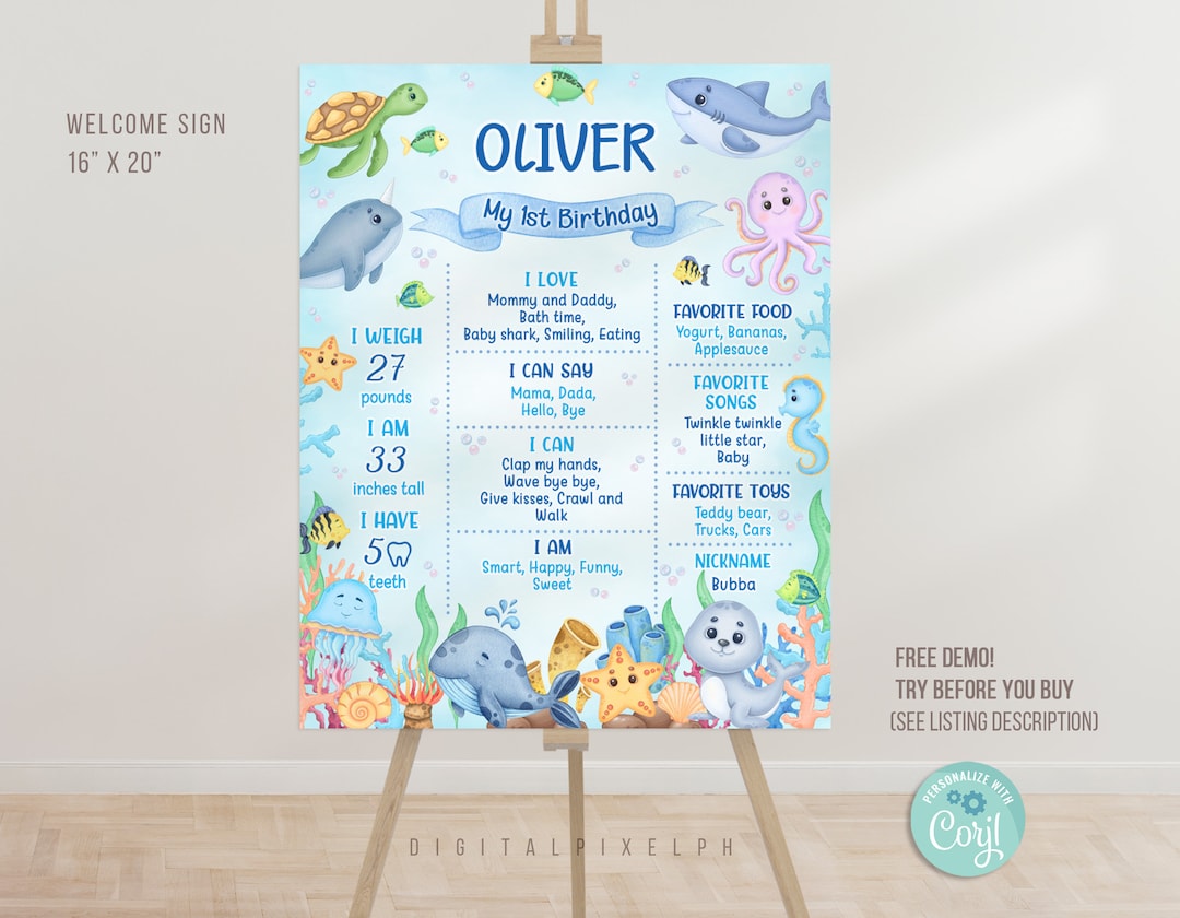 Editable Under the Sea Birthday Milestone Poster, Under the Sea ...