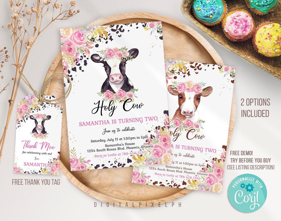 Holy Cow Birthday Invitation Template Printable, Holy Cow Birthday ...