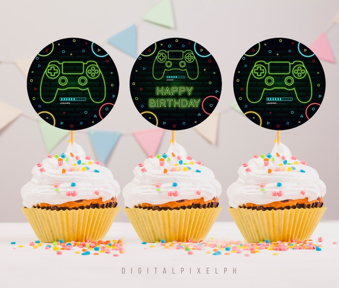 Video Game Birthday Party Cupcake Toppers, Video Game Cupcake Toppers ...