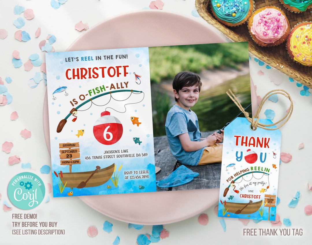 Fishing Birthday Party Invitation Template With Photo, Fishing Party ...