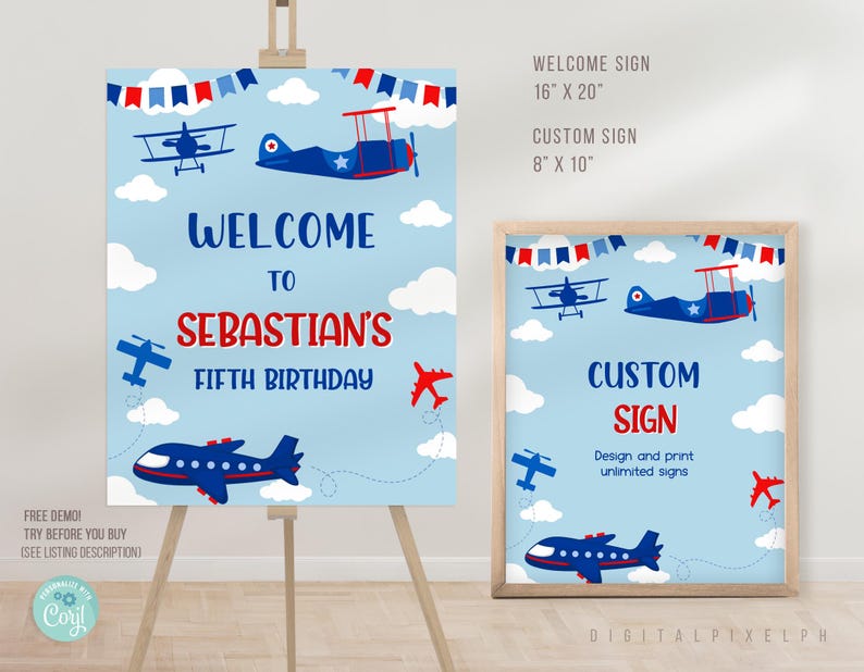 Editable Airplane Birthday Party Welcome Sign Template, Airplane ...