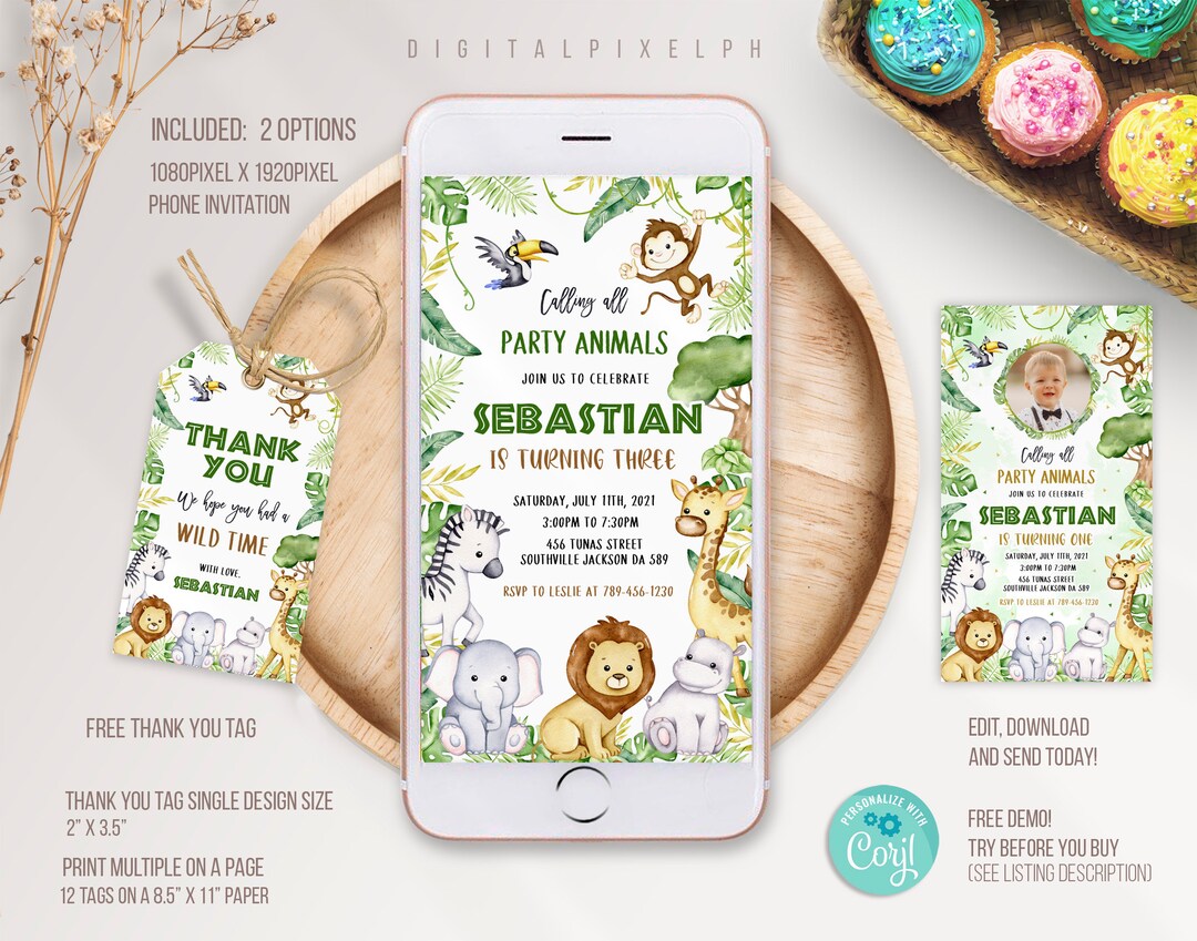 Editable Safari Phone Invitation, Safari Electronic Invitation, Safari ...