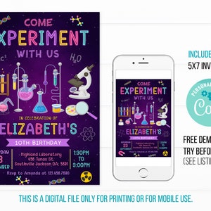 Editable Mad Science Experiment Birthday Invitation, Science Experiment ...
