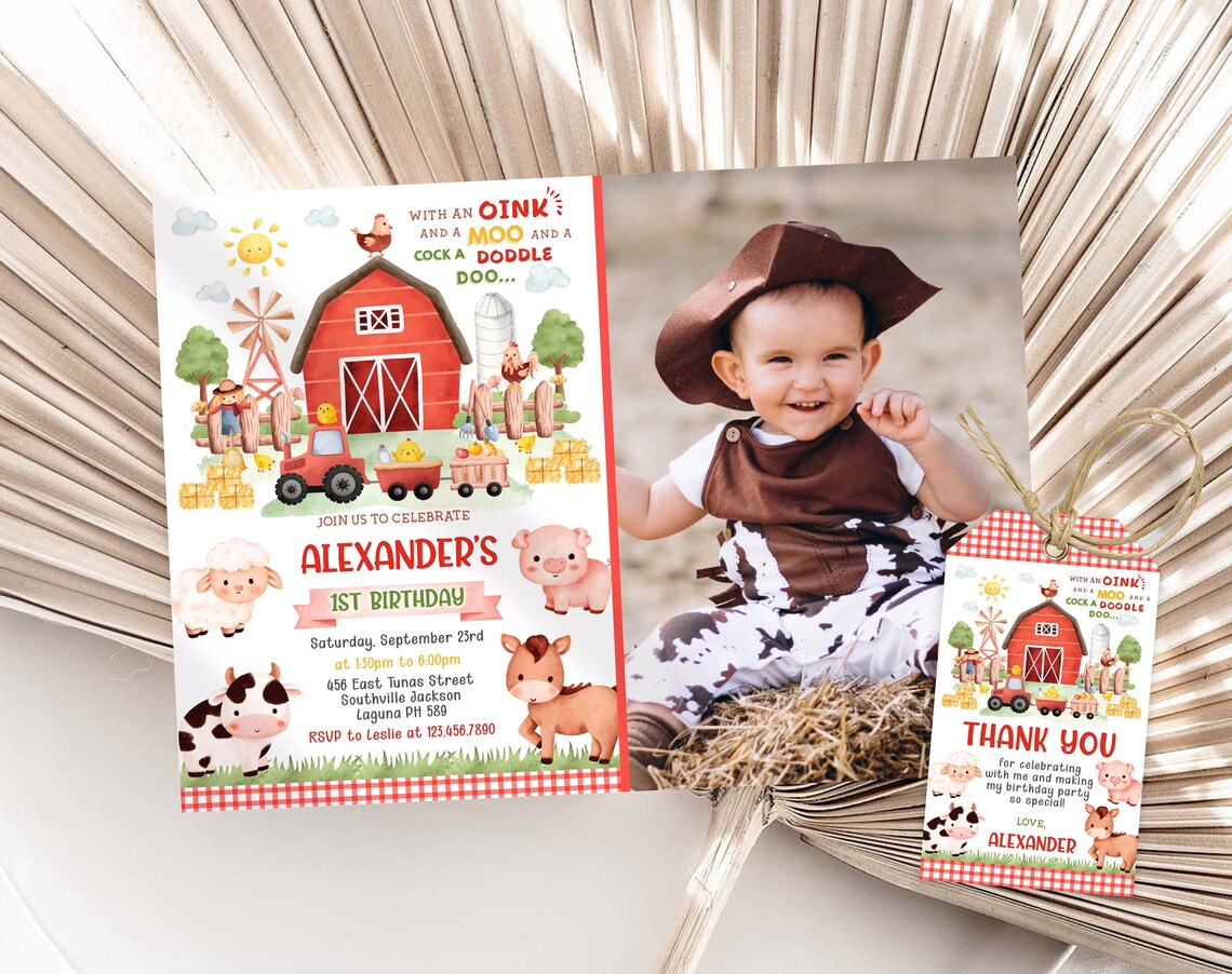 Farm Birthday Party Invitation Template With Photo Farm - Etsy