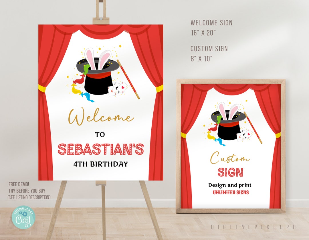 Editable Magic Show Birthday Welcome Sign Template, Magic Show Custom ...