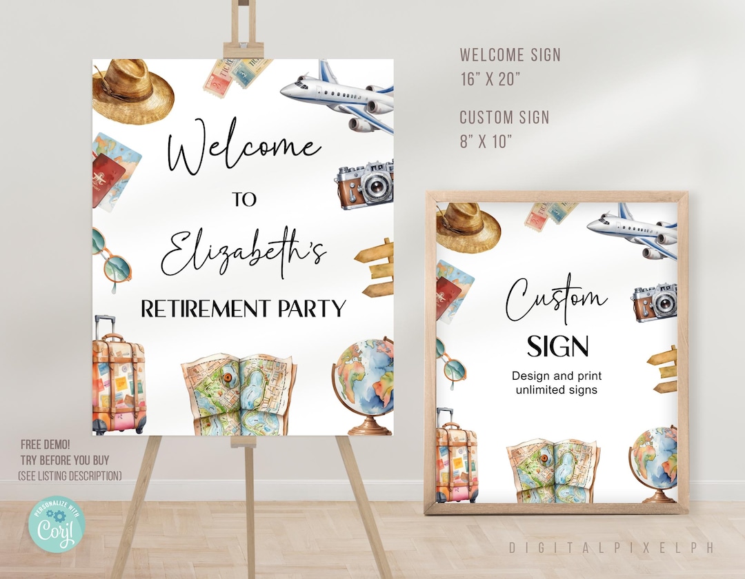Editable Travel Welcome Sign Template, Adventure Retirement Party ...