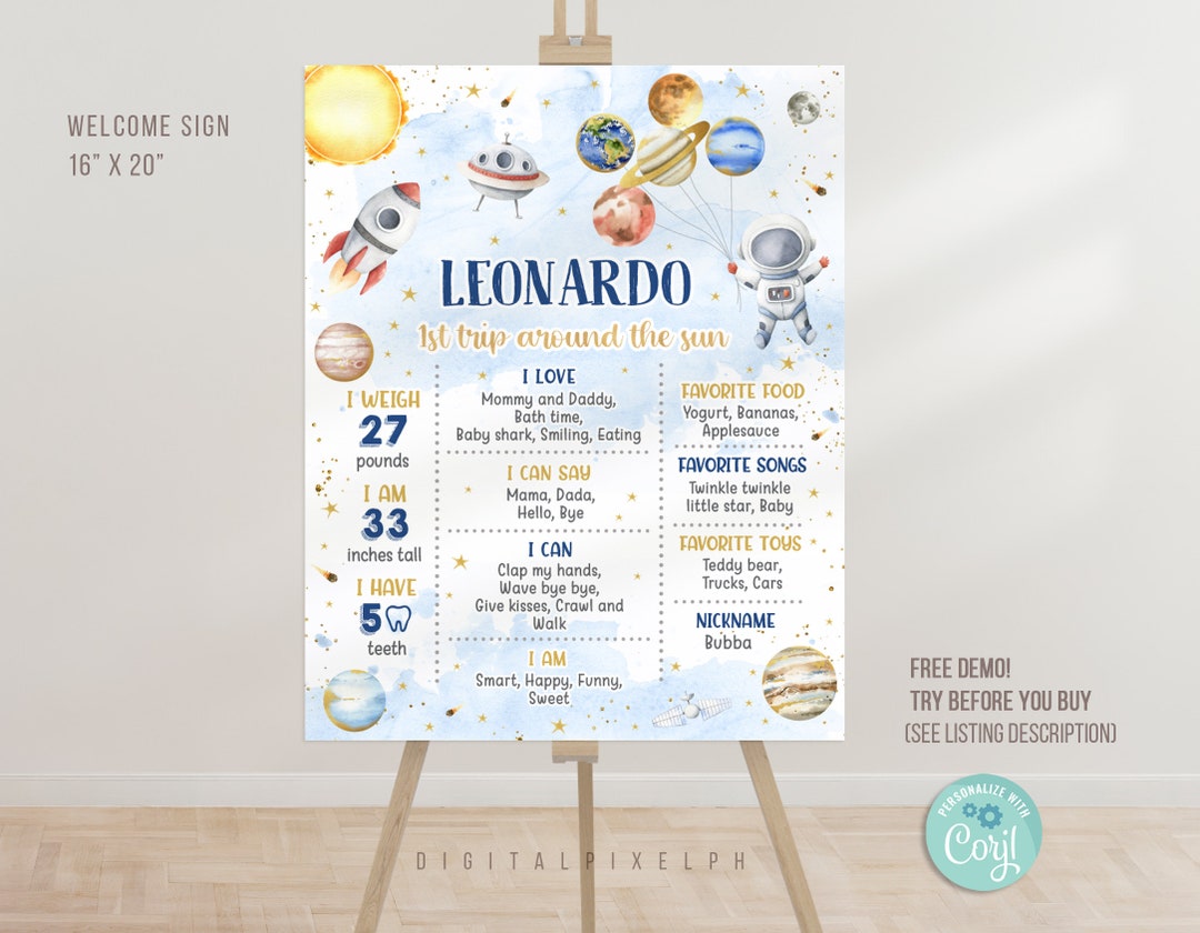 Editable Outer Space Birthday Milestone Poster Template, Outer Space ...