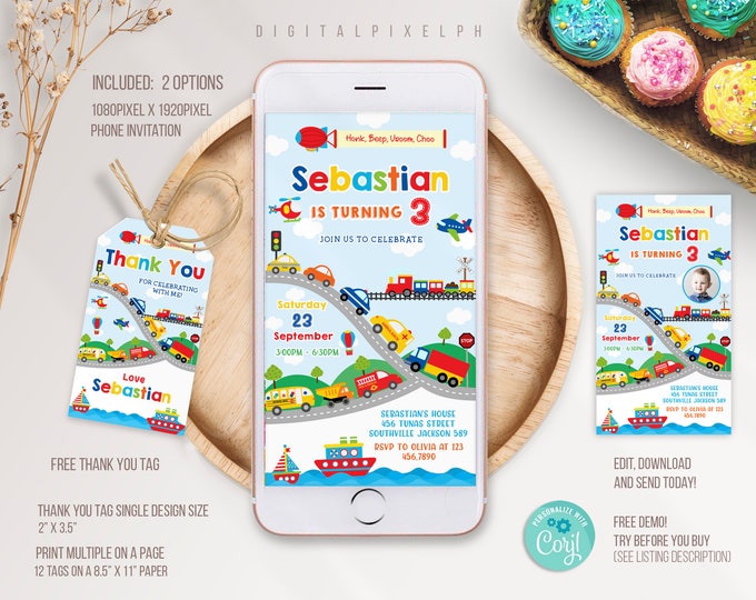 Transportation Boys Birthday Party Invitation Editable Printable ...