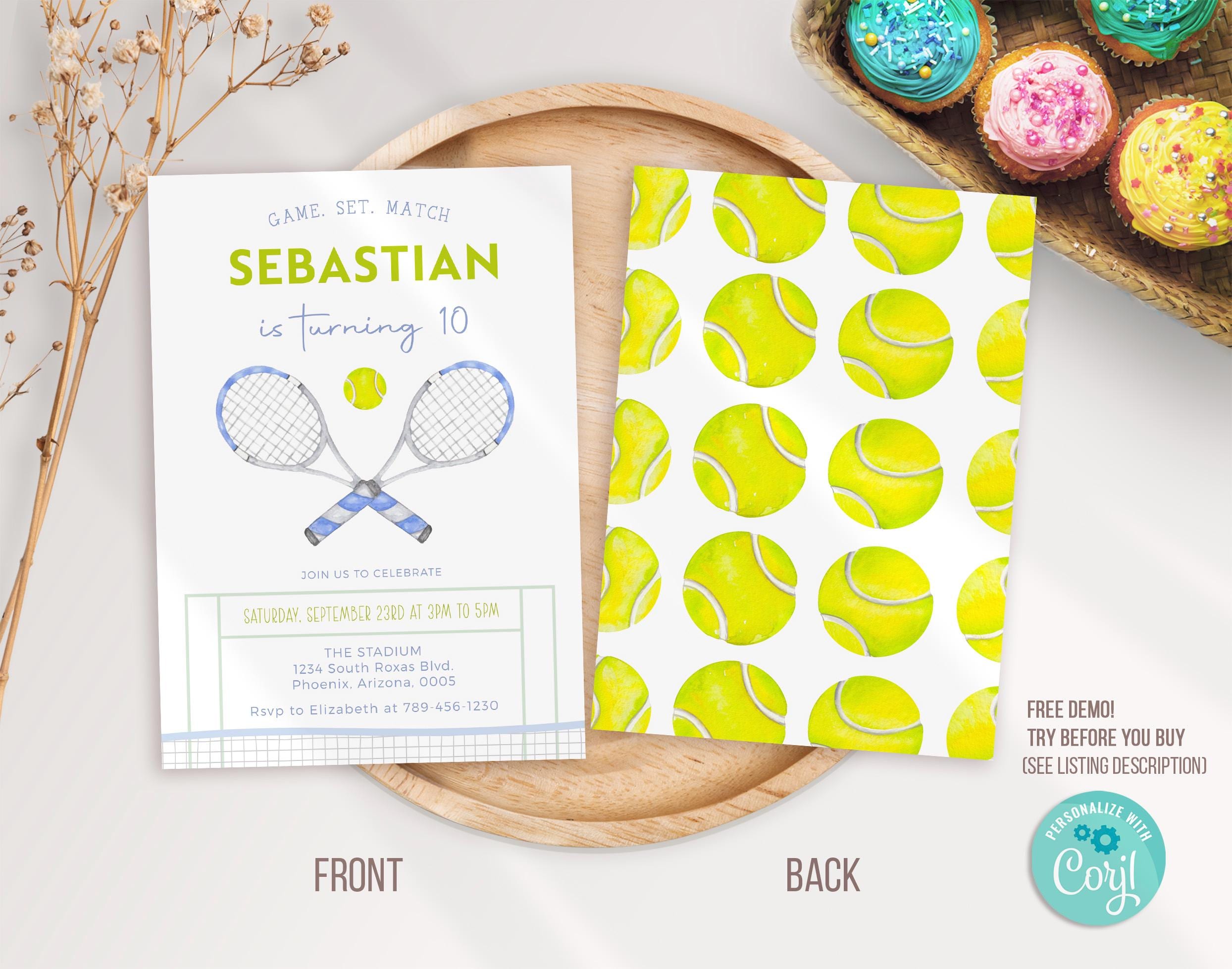Editable Tennis Birthday Invitation Template, Summer Sports Invitation ...