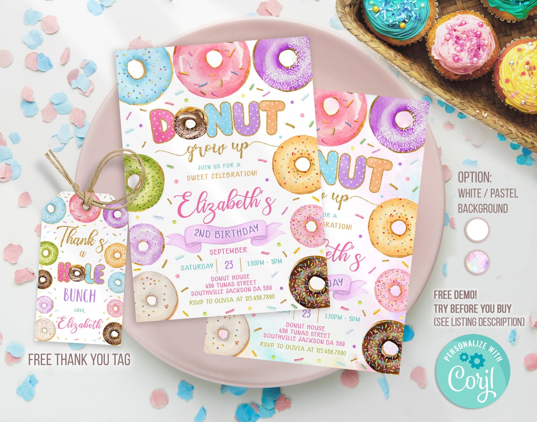 Donut Birthday Invitation, Donut Birthday Invite, Donut Party ...