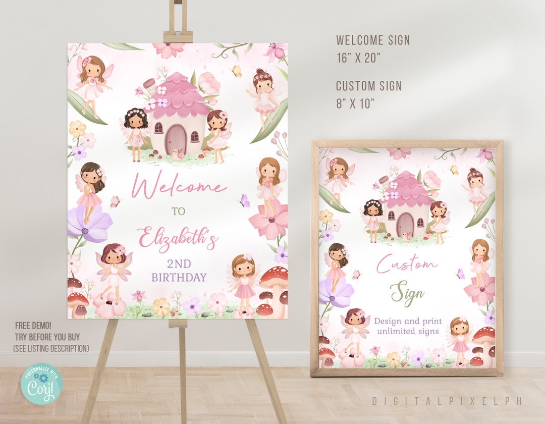 Editable Fairy Birthday Welcome Sign Template, Fairy Birthday Custom ...