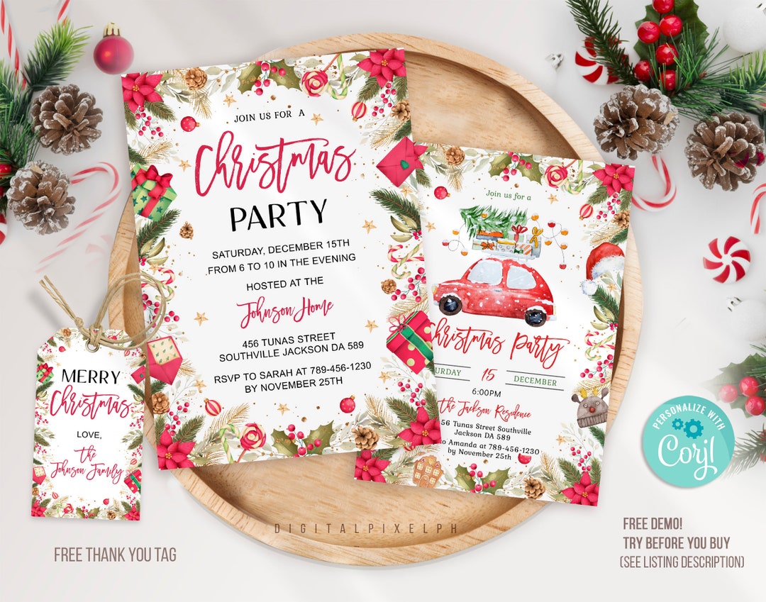 Editable Christmas Party Invitation, Christmas Party Invitation ...