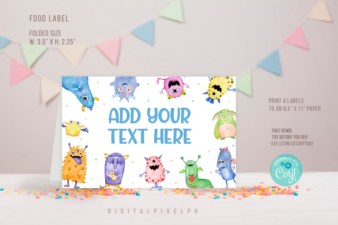Editable Monster Food Label, Monster Food Tent Cards, Monster Food Tent ...