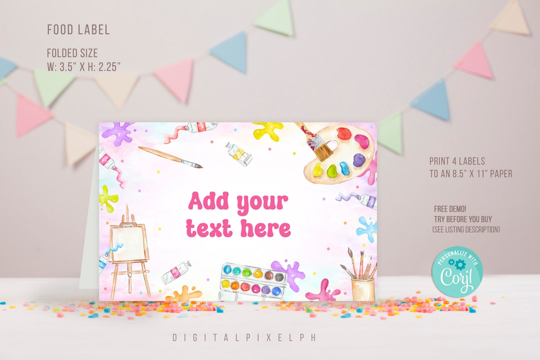 Editable Art Painting Food Label, Art Painting Birthday Party Food Tent ...