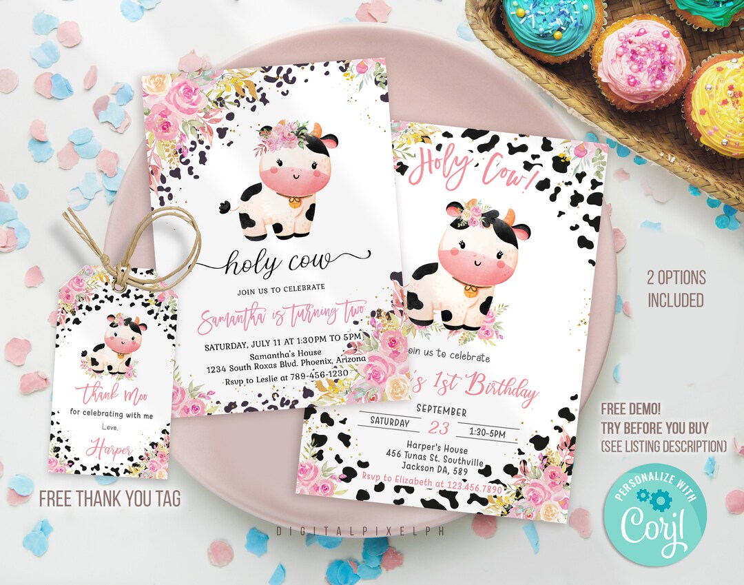 Editable Holy Cow Birthday Invitation Template, Holy Cow Birthday ...