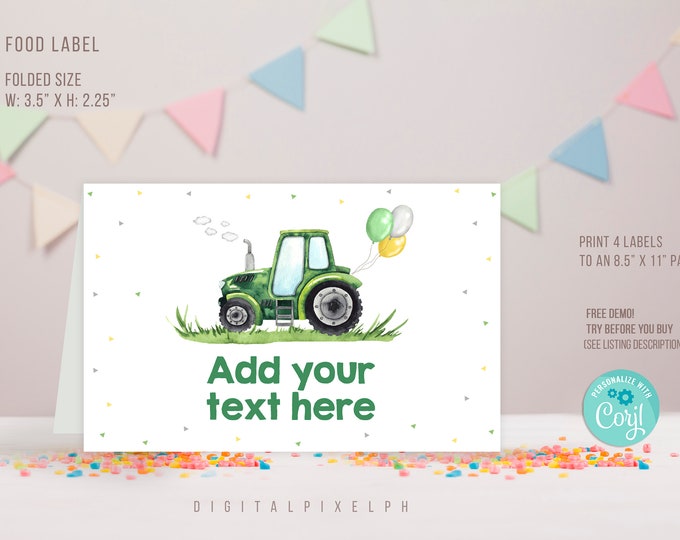 Green Tractor Food Cards, Tractor Food Labels, John Deere Birthday ...