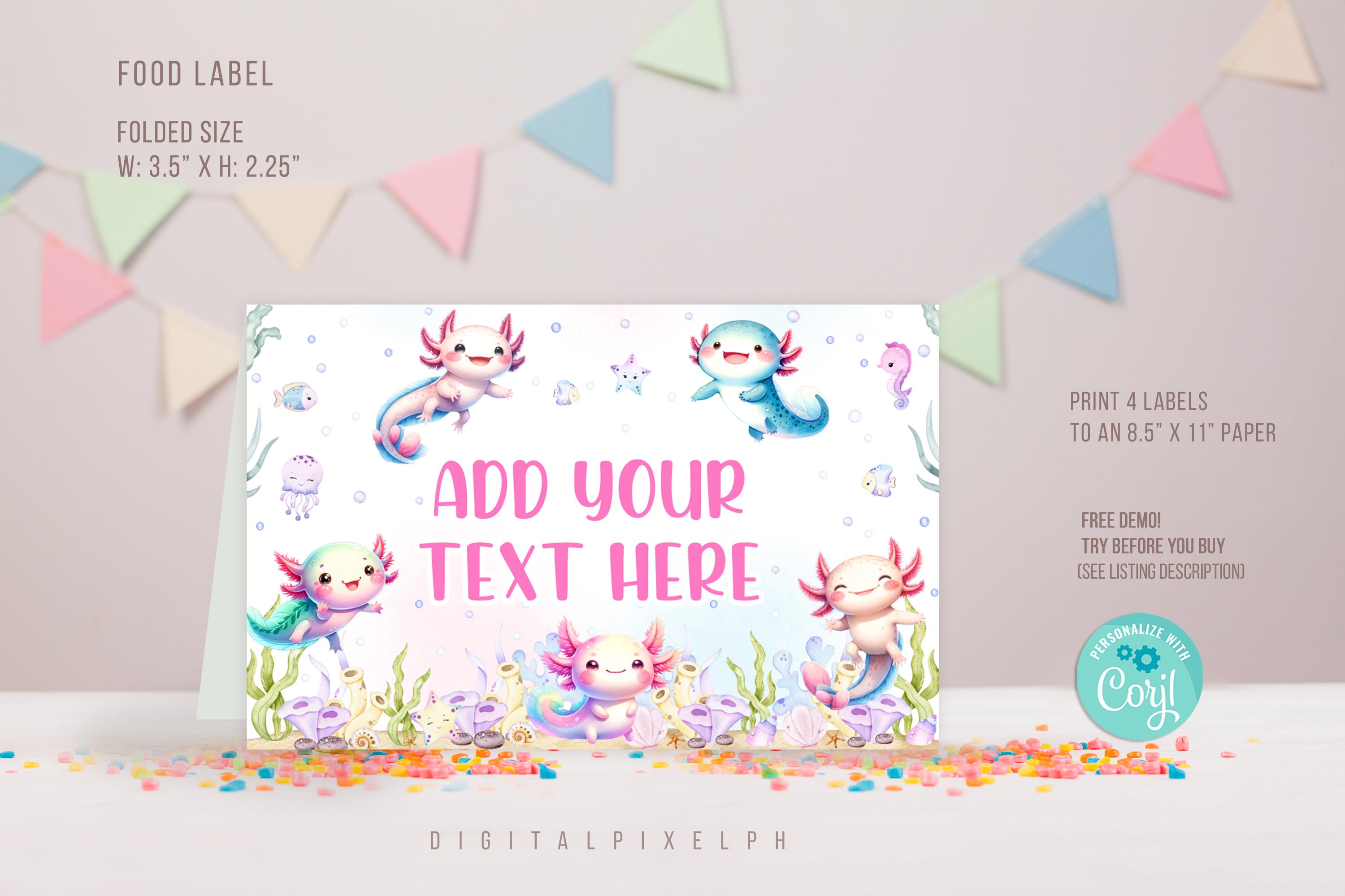 Editable Axolotl Food Label, Axolotl Food Tent Cards, Axolotl Food Tent ...