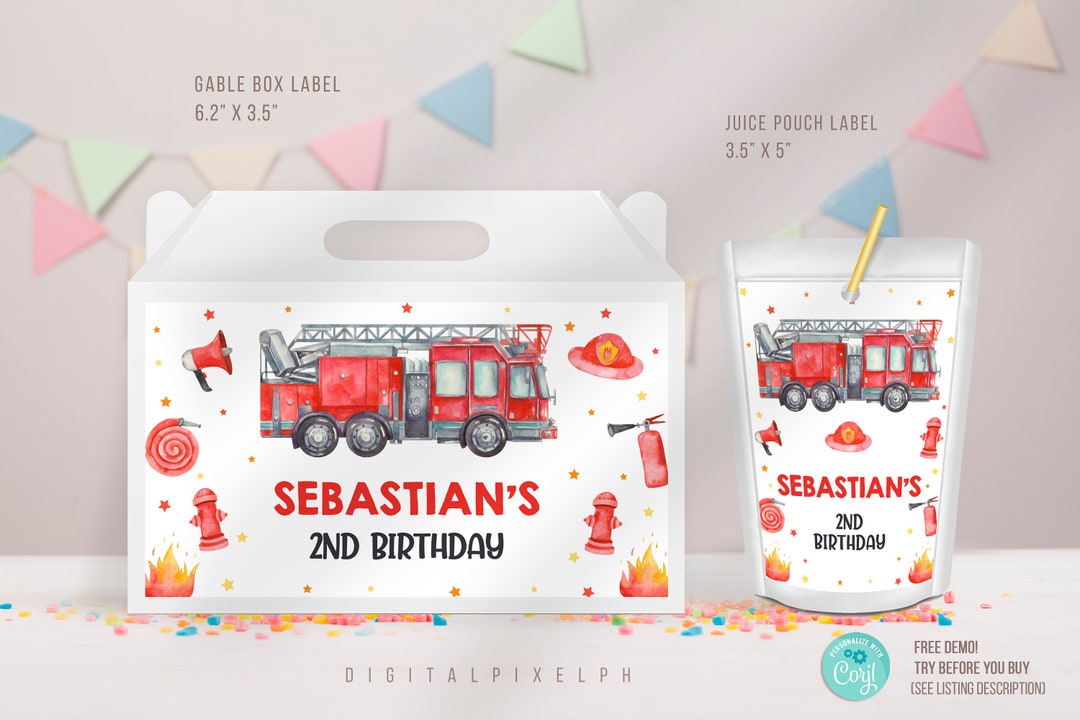Editable Fire Truck Capri Sun Labels, Fire Truck Juice Labels, Fire ...