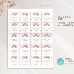 Editable Round Rainbow Thank You Tags, Rainbow Sticker, Square Rainbow ...