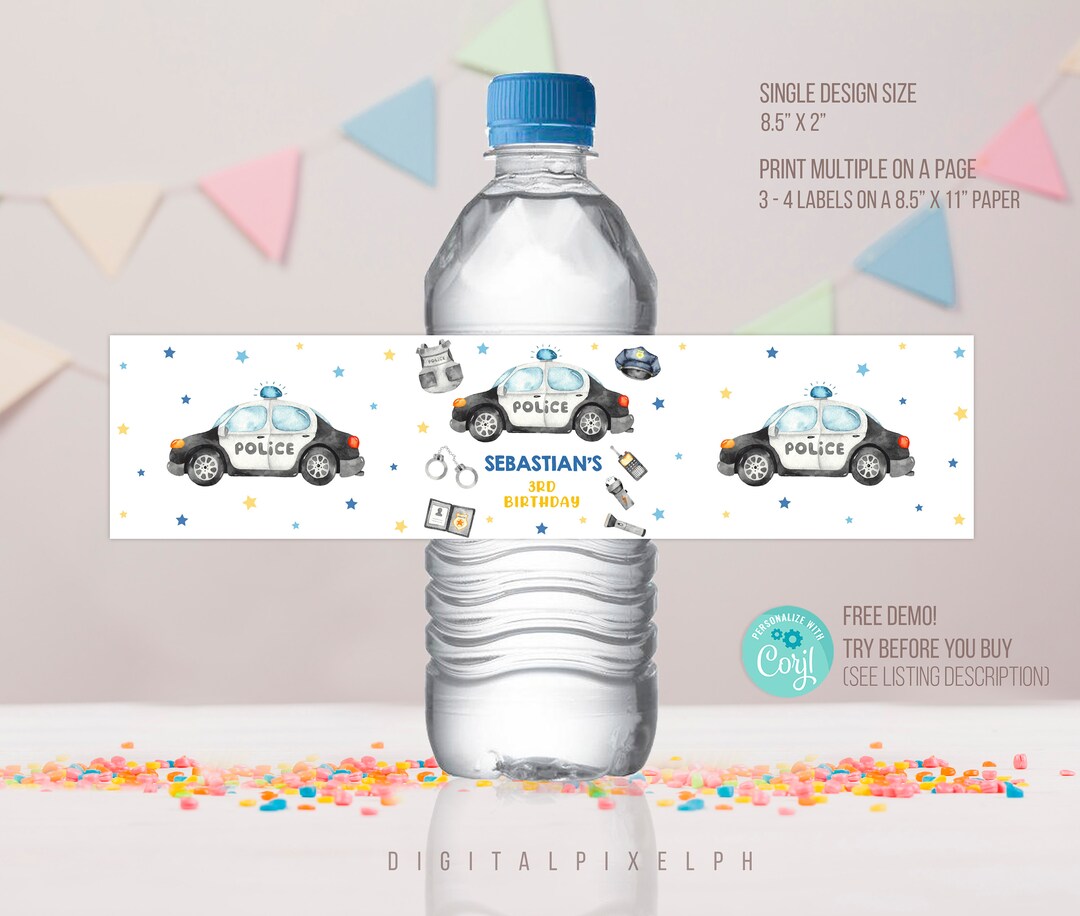 Editable Police Water Bottle Label, Police Label, Police Officer Water ...